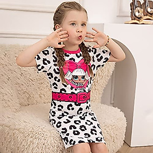 L.O.L. Surprise! Girls Short Sleeve Black White Leopard Long Sweatshirt Dress Girls T-shirt Dress 6-7 Years