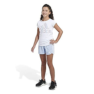 adidas Girls' Big AEROREADY 3-Stripe Pacer Mesh Short, Blue Dawn, XL (16)