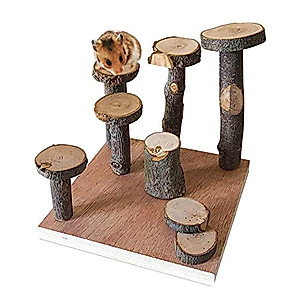 Hamster Climbing Wooden Stand Platform, Pet Cage Playground Natural Wood Bridge ramp Toys for Dwarf Hamsters, Syrians Hamster, Gerbil, Mouse, Rat