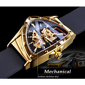 Winner Transparent Man Mechanical Watches Skeleton Dial Triangle Wrist Watch Silicone Strap Military Watch Punk Reloj Hombre