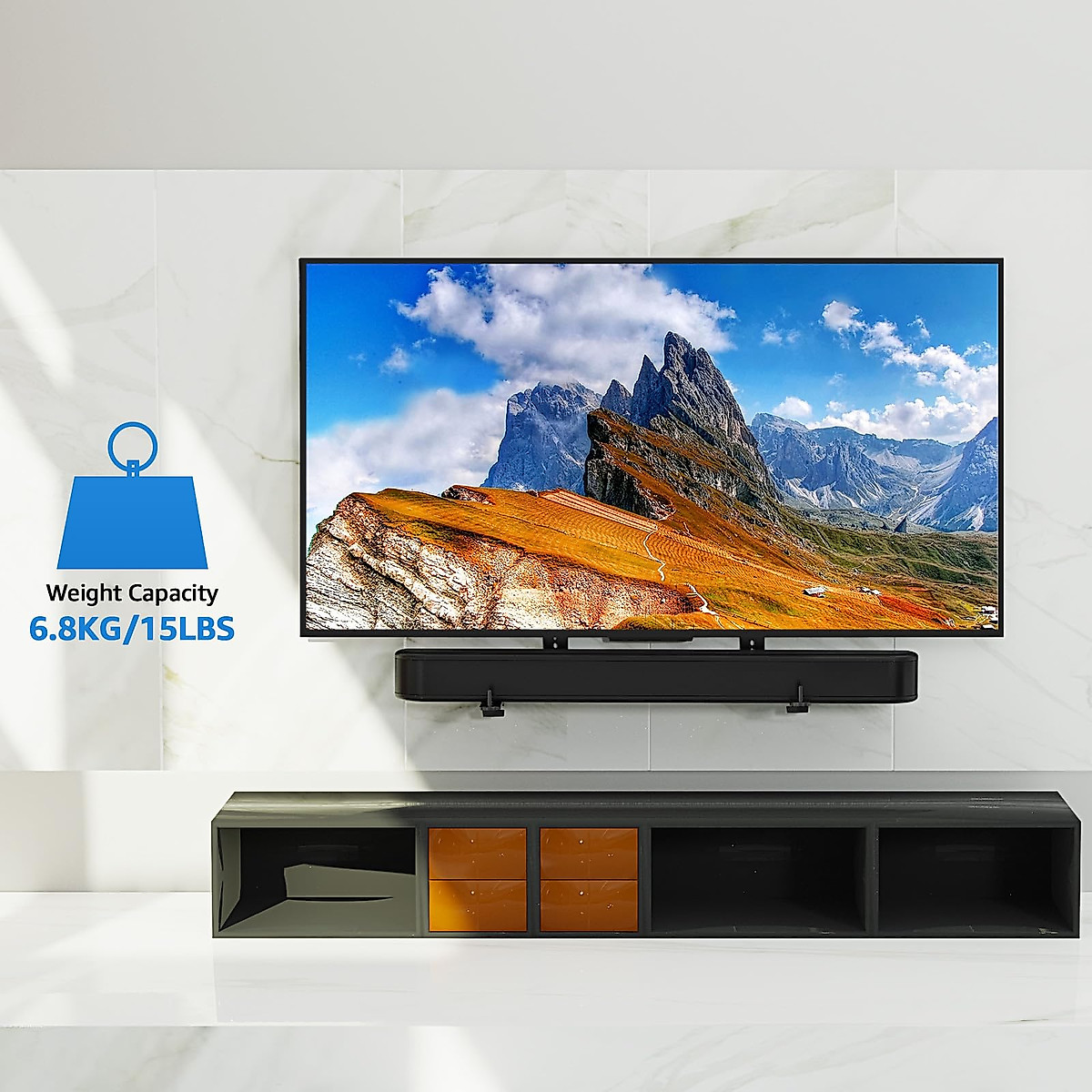 MOUNTUP Universal Soundbar Mount Sound bar Bracket for Mounting Above or Under TV,Low Profile Adjustable Shelf with 6.5" Fits Most Soundbar with Holes/Without Holes up to 15LBS for Saving Space MU9121