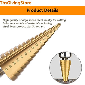 3 PCS Step Drill Bit, High-Speed Metal Hole Drill Bits Set for Steel, 4-12mm, 4-20mm, 4-32mm, Titanium Plating Drill Bits for Metalworking, Woodworking Tools for DIY Lovers