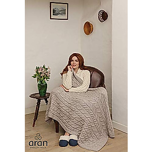 Irish Cable Knit Blanket Supersoft Merino Wool Throw Made in Ireland 40" x 60" (Toasted Oat)