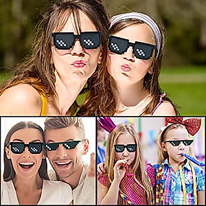[3 Pack] Thug Life Sunglasses, Men Women Glass 8 Bit Pixel Mosaic Glasses Photo Props Unisex Sunglass Toy - Black