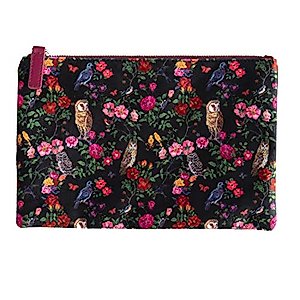 Vintage & Co. Nathalie Lete Forest Folk Large Travel Beauty Wash Bag Clutch | Silky-Soft Velvet | Birds & Flowers Print