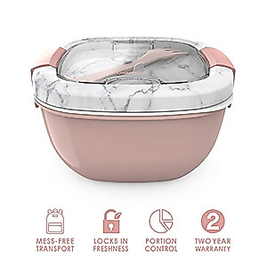 Bentgo® Salad - Stackable Lunch Container with Large 54-oz Salad Bowl, 4-Compartment Bento-Style Tray for Toppings, 3-oz Sauce Container for Dressings, Built-In Reusable Fork & BPA-Free (Blush Marble)
