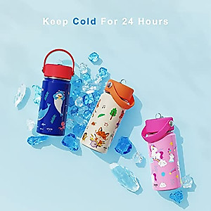 Oisiz Kids Water Bottle with Straw Lid 14oz, Vacuum Insulated 316 Stainless Steel Water Bottles for Kids for School, Leakproof Toddler Water Bottle, BPA Free and Keep Cold for 24 Hours