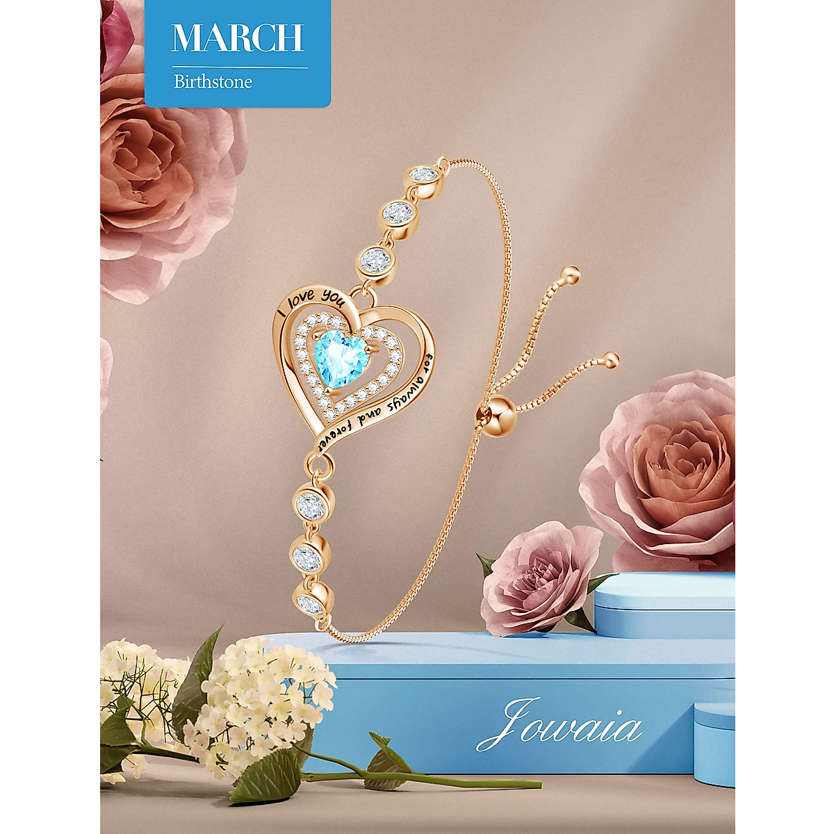 925 Sterling Silver Birthstone Bracelets for Women with 5A Birthstone Zirconia Forever Love Heart Bolo Tennis Bracelet Jewelry Gifts for Mom Her Women,Adjustable Chain Length 9.1 inch