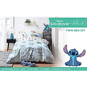 Saturday Park Disney Lilo & Stitch Watercolor Vibes Twin Bed Set - 5 Piece 100% Organic Cotton Bedding - GOTS & Oeko-TEX Certified (Disney Official)
