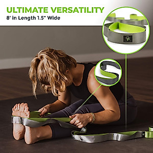 Gradient Fitness Stretching Strap for Physical Therapy, 12 Multi-Loop Stretch Strap 1.5" W x 8' L, Neoprene Handles, Physical Therapy Equipment, Yoga Straps for Stretching, Leg Stretcher (Green/Grey)
