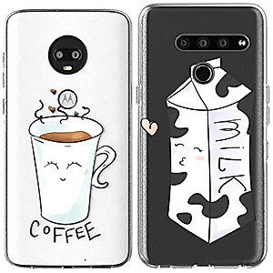 Toik Matching Couple Cases for Apple iPhone 11 Pro Xs Max Xr 10 X 8 Plus 7 6s 5s SE White Kawaii BFFs Milk Print Gift Slim Design Black Clear Lightweight TPU Boyfriend Soulmate Coffee Apple Cute