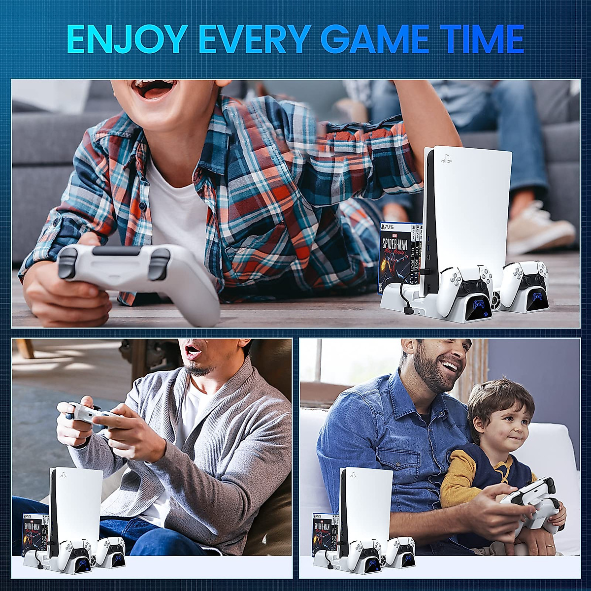 DAICEL PS5 Station with Charger for DualSense Controllers, Dual Cooling Fan Stand for PS5, Dock Accessories Compatible with PS5, Remote Holder and 11 Games Storage for PS5 Vertical Stand (White)