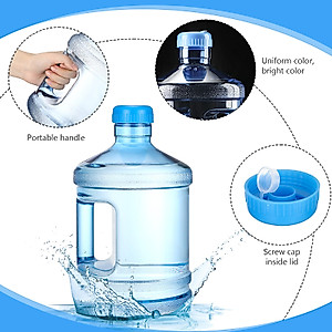 Hoolerry 2 Pieces Water Bottle 1 Gallon Round Plastic Water Jug with Handle Reusable Leak Proof Bottle for Gym Sports Office Daily Cold Liquids Drinking Use, Blue