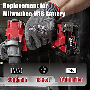 PZSZOK 2 Pack 6.0Ah 18V Lithium Battery Replacement for Milwaukee M-18 Battery Compatible with Milwaukee 18V Battery Tools and Charger 48-11-1850 48-11-1852 48-11-1840 48-11-1815