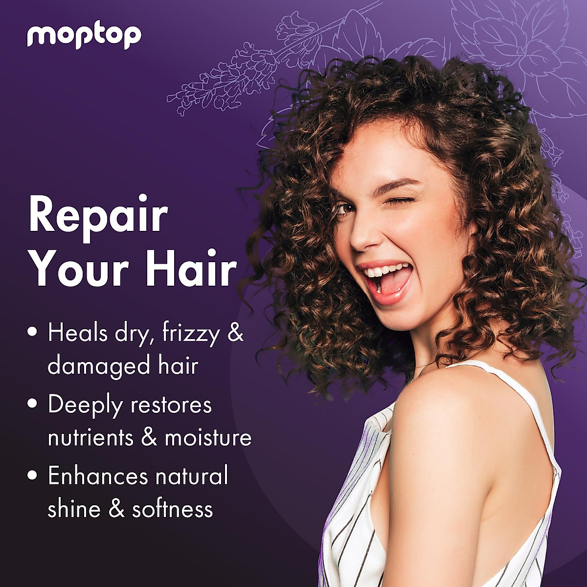 MopTop Salon Deep Conditioner – Conditioning Hair Mask for Intense Hydration for Dry Damaged Hair & Frizzy Curls, Sulfate Free & Paraben Free Hair Care for All Hair Types (Lavender Mint, 12oz)
