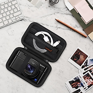 Canboc Carrying Case for Sony RX100 VII/ RX100 VI/ RX100 V/ RX100 IV/ RX100 III Compact Digital Camera, Point and Shoot Vlogging Camera Bag, Zipper Mesh Pocket fits USB Cable, Batteries, Black