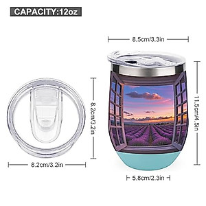 OPTKSNCU 304 Stainless Steel Insulated Cup with Lid, Purple Sunset Cloud Sky Lavender Flower Print Durable, And Easy to Clean – Ideal for Home, Office, And Gift Giving