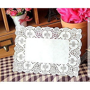 DECORA 9X6.5 Inch Rectangle White Paper Doilies for Birthday Party Wedding Tableware Decoration,Pack of 200