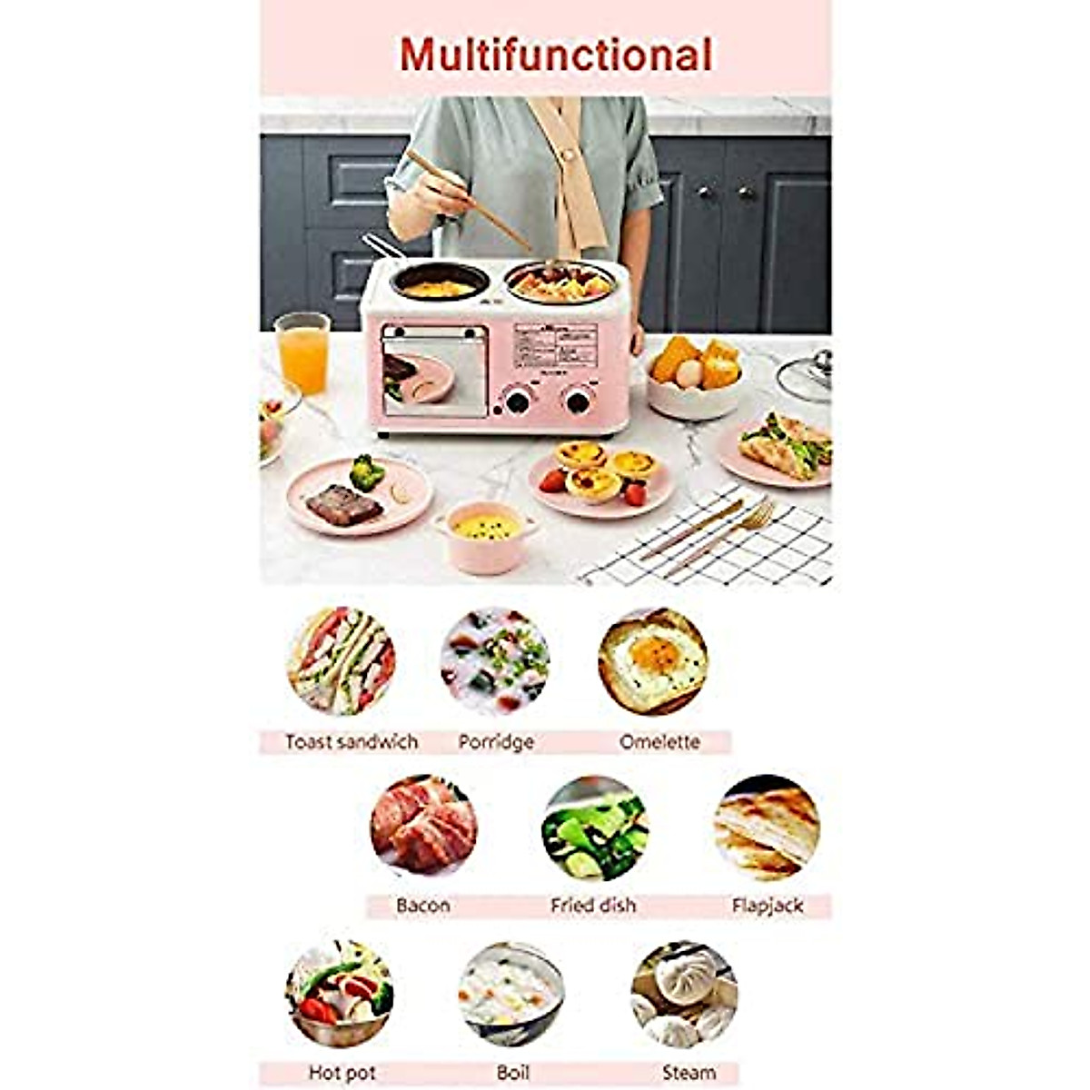 3 in 1 Mini Breakfast Machine Small Electric Oven Electric Breakfast Machine Mini Toaster Baking Oven Omelette Boiler Food Steamer