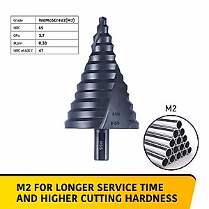 Anfrere 12 Sizes Step Drill Bit, 1/4 to 2-3/8 inch Black High Speed Steel Drill Cone Bits for Sheet Metal Hole Drilling Cutting, Sprial Unibit Extra Large 2-3/8 inch
