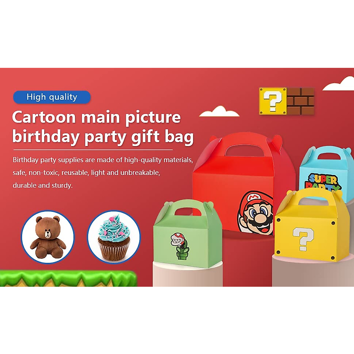 Joyhood Video Game Party Treat Box Compatible With Super M Party - 24 PCS Gift Boxes + 8 Ballon Gifts - Favor Snack Goody Cardboard Bag Gift Giving And Birthday Party Favors Decorations Supplies