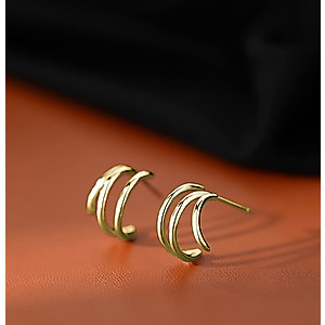 Reffeer Sterling Silver Multi Hoop Earrings Cuff Huggie for Women Teens Wrap Stud Earrings (B-Yellow)