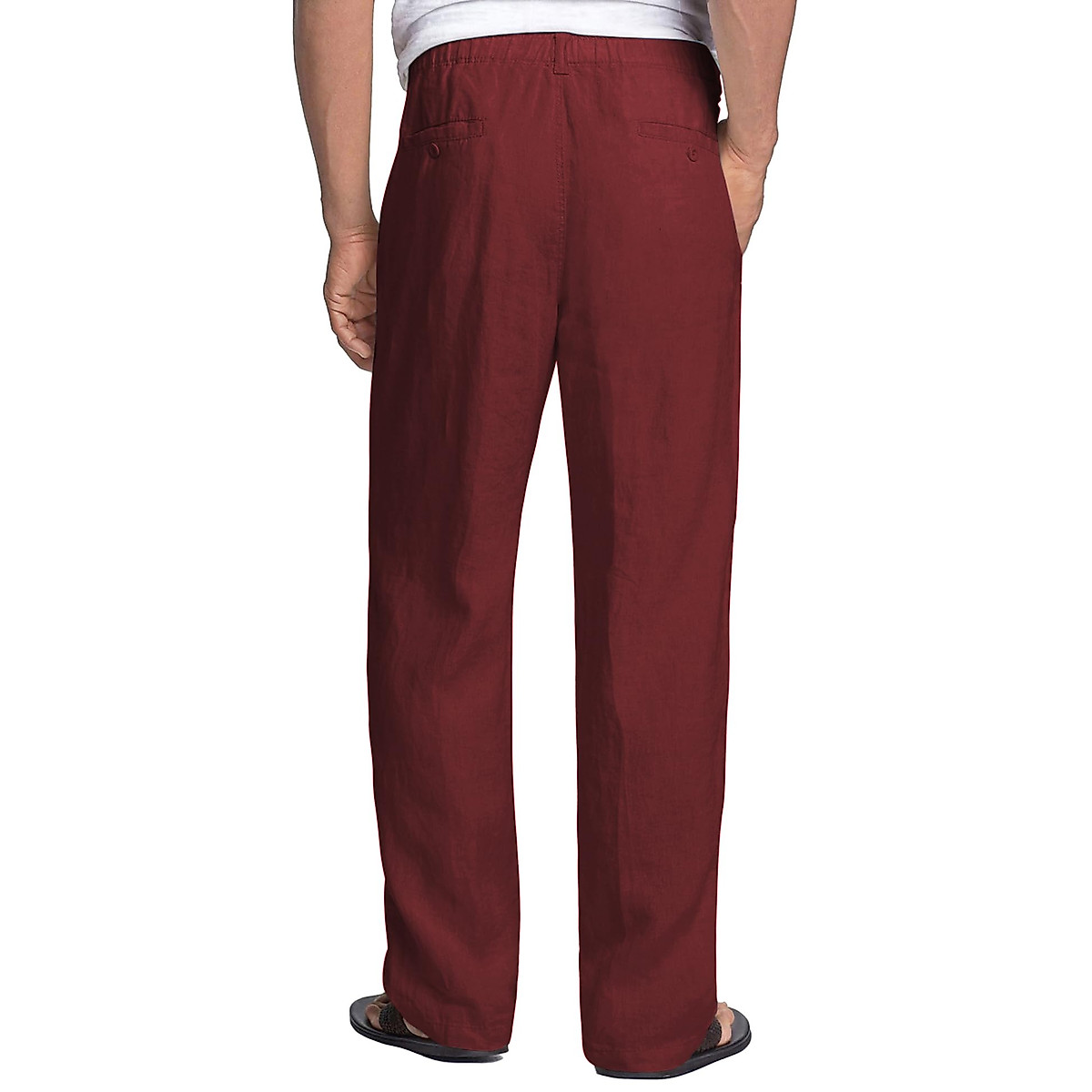 COOFANDY Light Pants for Men Summer Elastic Waist Casual Beach Slacks Linen Blend Trousers (Wine Red, XXXL)