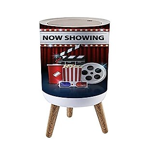 Small Trash Can with Lid Cinema background concept movie theater object on red curtain Garbage Bin Round Waste Bin Press Cover Dog Proof Wastebasket for Kitchen Bathroom Living Room 1.8 Gallon