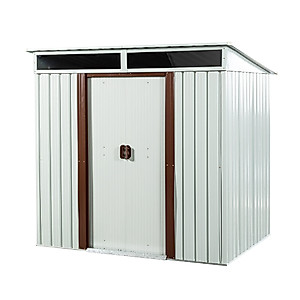 6ft x 5ft Outdoor Metal Storage Shed with Window Lockable Sliding Doors Floor Frame Waterproof Tool Storage House Anti-Corrosion Garden Shed Tool Shed for Garden Backyard Patio Lawn