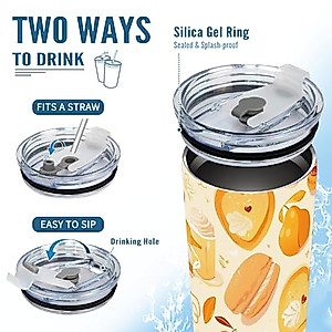 QWEUIOP 20oz Insulated Travel Coffee Mug Cake Peach Pattern Stainless Steel Tumbler with Lid Double Wall Vacuum Coffee Cup For Hot and Cold Drinks14134