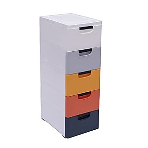 TFCFL Plastic Drawers Dresser,Storage Cabinet with 5 Drawers and 4 Wheels,Stackable Vertical Clothes Storage Tower,Closet Drawers Tall Dresser Organizer for Clothes Playroom Bedroom (Multicolor)