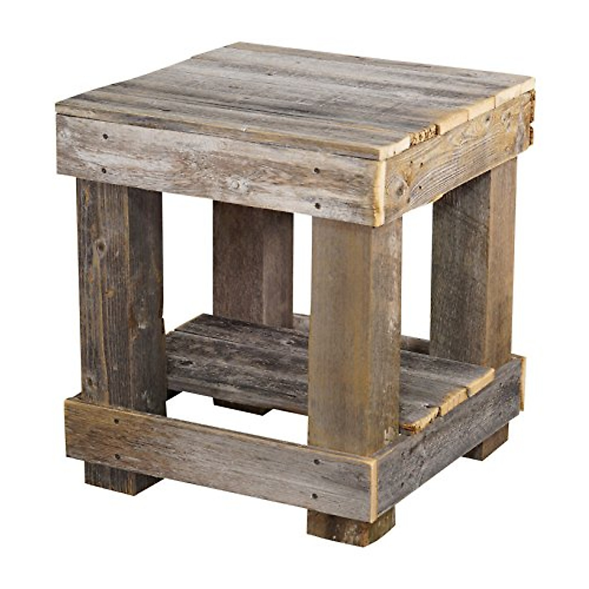 Del Hutson Designs - Rustic Barnwood End Table, USA Handmade Reclaimed Wood (Natural)