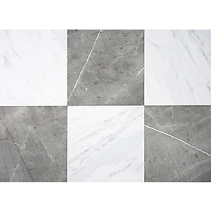 FloorPops x Chris Loves Julia 12-in by 12-in Bonneville Grey & White Marble Peel & Stick Floor Tiles, FP4421