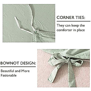 annadaif Green Duvet Cover Queen Size, 3 Pieces Soft Washed Microfiber Duvet Cover Set, Comforter Cover with Bowknot Bow Tie (1 Duvet Cover 90x90 Inch, 2 Pillowcases) Easy Care Bedding Set