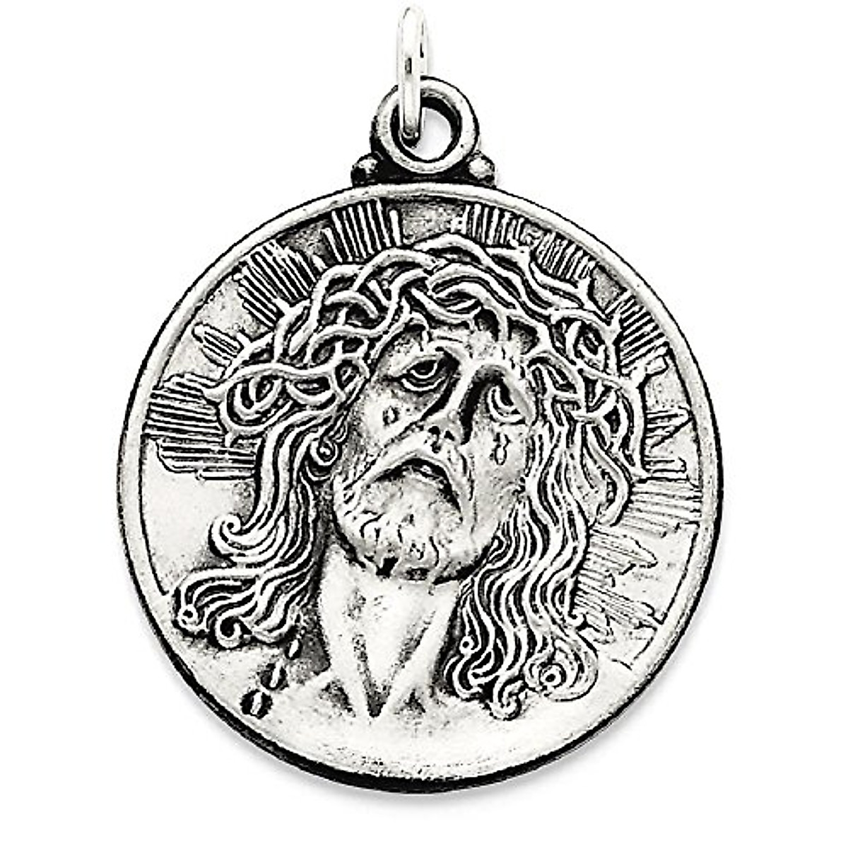 IceCarats 925 Sterling Silver Vintage Ecce Homo Jesus Christ Head Medal Necklace Religious Pendant Christian Faith Charm 38mm x 28mm Only