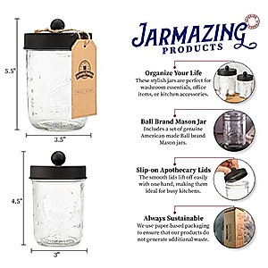 Jarmazing Products Apothecary Lid Storage Set with Ball Mason Jars - Farmhouse Home Decor for Vanity Organization - Luxury Bathroom, Kitchen and Office Accessories - Black - Two Pack