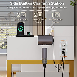 DICTAC Vanity Desk with LED Lighted Mirror & Power Outlet Makeup Vanity Table with 4 Drawers & Nightstand & Storage Shelves&Jewelry Cabinet,3 Color Modes,Dressing Table for Bedroom Dressing Room,White