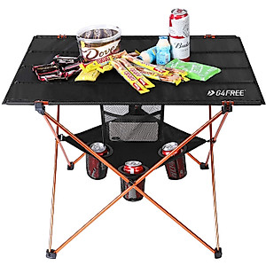 Portable Folding Camp Table Large Camping Table with 4 Cup Holders and Carrying Bags for Indoor and Outdoor Picnic Tailgating BBQ Beach Hiking Travel Fishing Fishing(Orange Medium with Cup Holder)