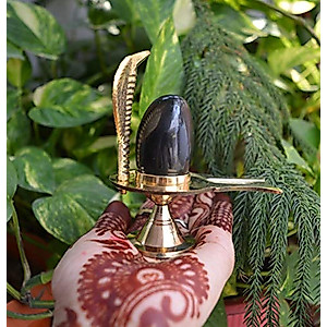 2.25" Shiva Ling with 3.5" Sheshnaag Jalaheri Brass (Narmadeshwar)~I-4898