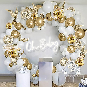 White Gold Balloons Arch Garland Kit, 122Pcs 18/12/10/5 In White and Metallic Gold Balloons Gold Confetti Balloons for Wedding Birthday Bridal Baby Shower Anniversary Party Decorations