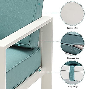 Green4ever Aluminium Outdoor Armchair, 3 Pcs Modern Metal Patio Sofa Balcony Conversation Sets with Side Table (White)