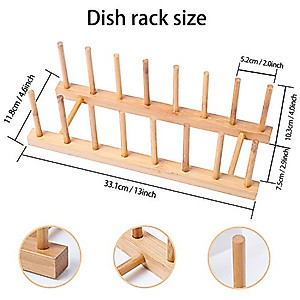 Wevapers 2Pack Bamboo Wooden Dish Rack, Plate Rack Stand Pot Lid Holder, Kitchen Cabinet Organizer for Cup, Cutting Board, Bowl, Drying Rack and More