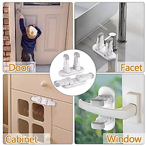 4 Pack, New and Improved Childproof Safety Door Lock, Prevents Toddlers from Opening Doors, BPA Free, 3M Adhesive, Easy to Install, No Drilling Needed.