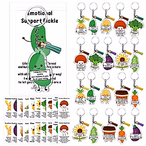 Siifert 20 Sets Emotional Support Keychain Bulk with Tassels Employee Appreciation Gift Acrylic Potato Pickle Mushroom Christmas Gift