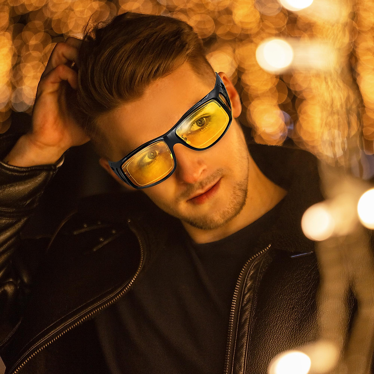 Peekaco Night Vision Driving Glasses Fit Over Glasses, Wrap Around Nighttime Glasses Anti Glare Polarized for Men Women