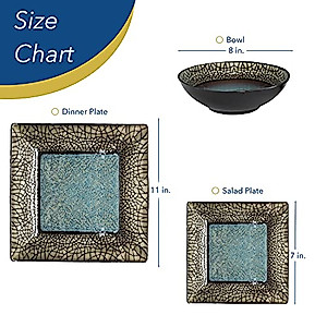 American Atelier Square Dinnerware Sets | Blue Kitchen Plates, Bowls, and Mugs | 16 Piece Stoneware Via Roma Collection | Dishwasher and Microwave Safe | Service for 4