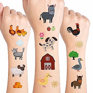 24 Sheets Barnyard Farm Animal Temporary Tattoos, Farm Themed Birthday Decoration Party Favors for Kids,Goody Bag Supplies Gifts