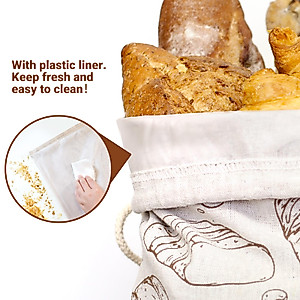Verigud Bread Bags for Homemade Bread with Bowl Cover, Linen Bread Bag with Inner Lining, Large Sourdough Bread Bags for Homemade Bread Storage, Reusable Bowl Cover with Inner Lining