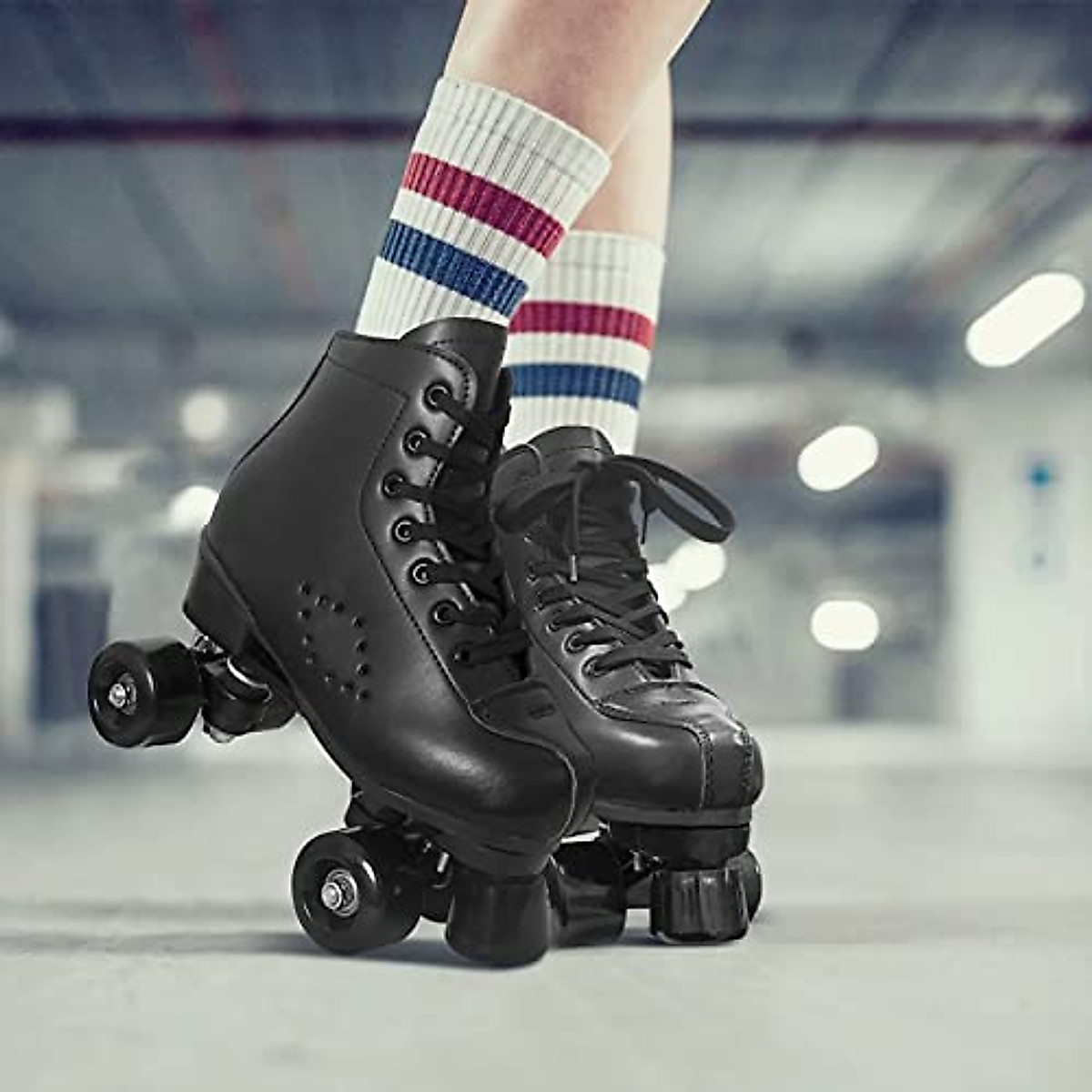 Roller Skates for Women with PU Leather High-top Classic Double Row Rollerskates, Unisex-Adult Derby Skate for Beginner,Fast Braking Rink Skates