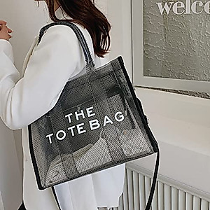 Clear Tote Bag for Women Mesh Beach Tote Bag Summer Shoulder Handbag Large PVC Transparent Crossbody Bags for Travel